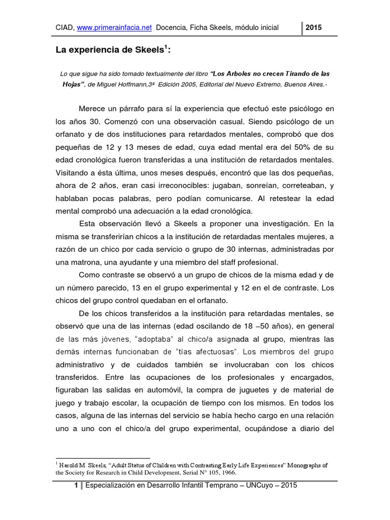 La Experiencia Skeels | PDF | Cociente de inteligencia | Adultos