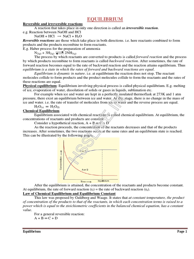 Class XI Equilibrium Notes | PDF | Acid | Chemical Equilibrium
