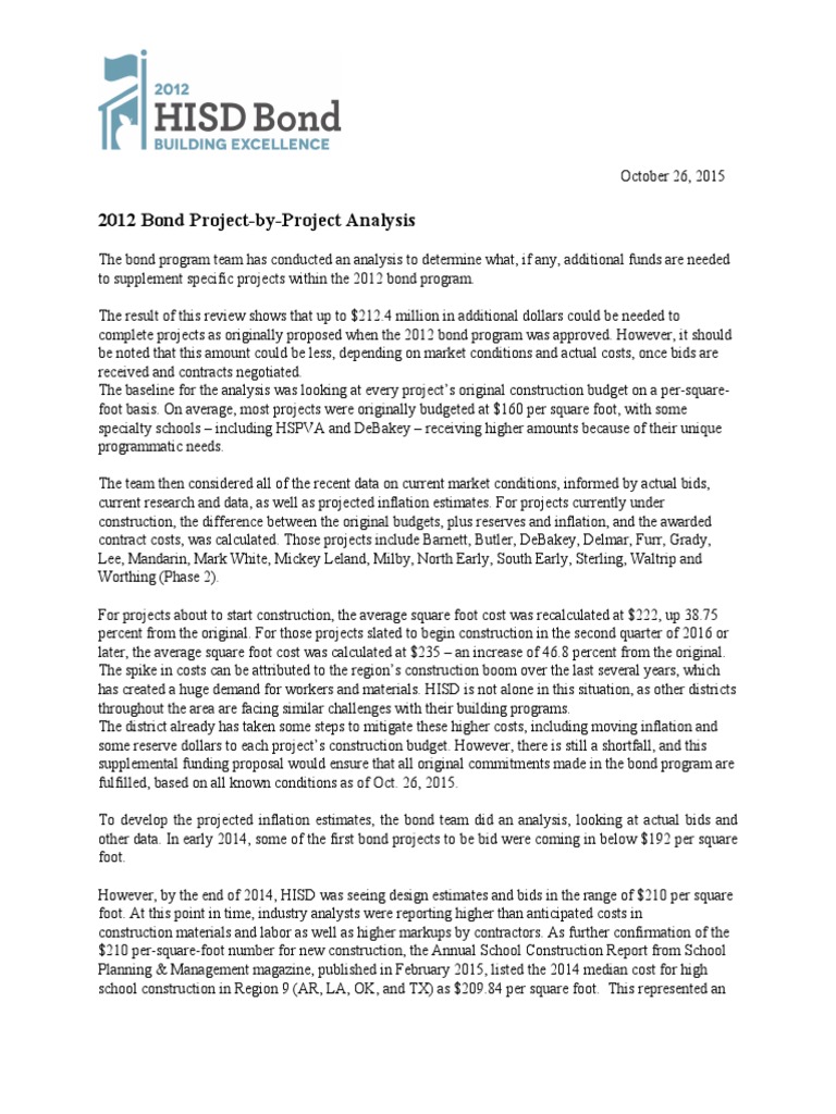 HISD Bond Budget Increase Proposal Two | PDF | Euro | Inflation