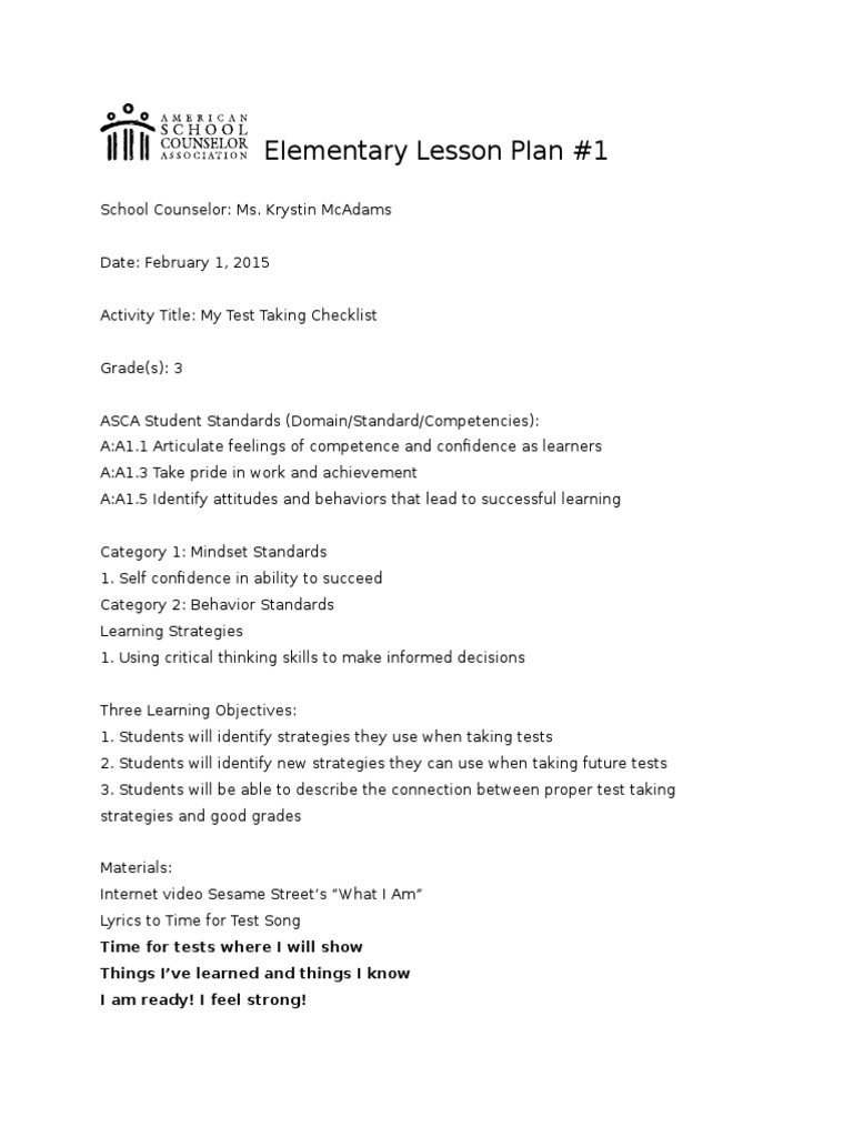 Coun 677 Testtakingskillselementary | PDF | School Counselor | Lesson Plan