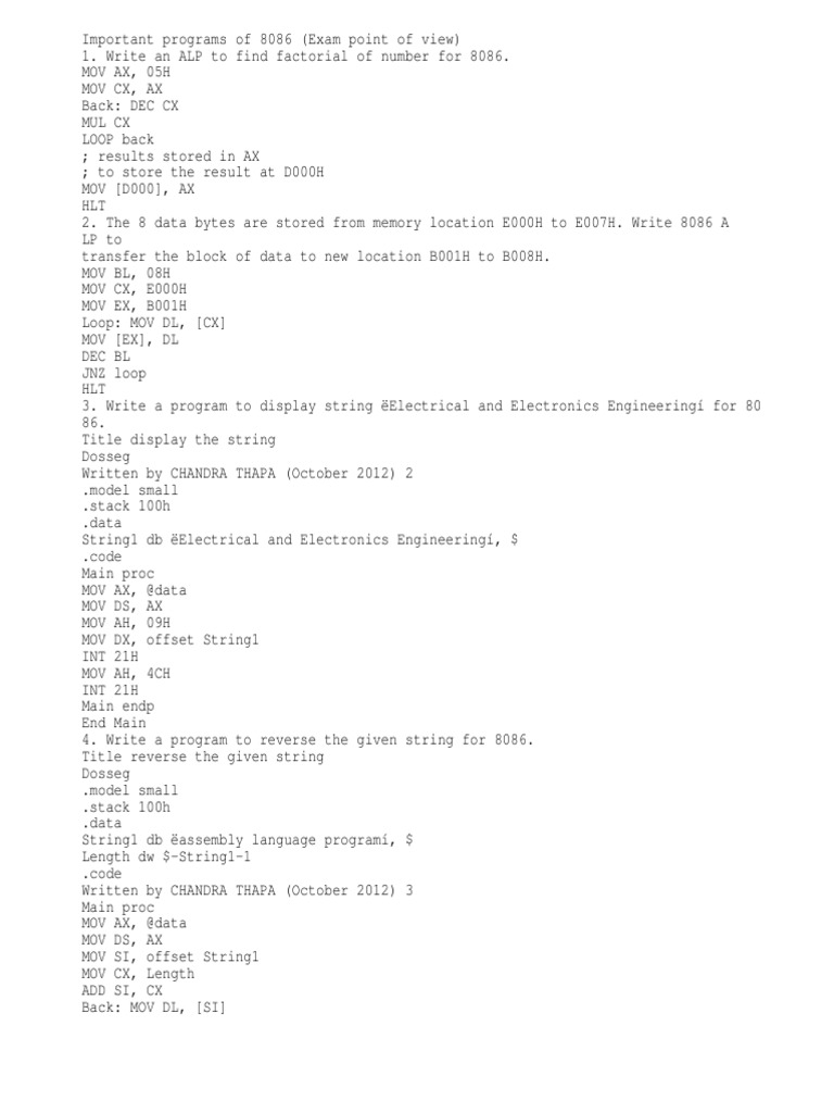 Important Program For 8086 | PDF | String (Computer Science) | Office ...
