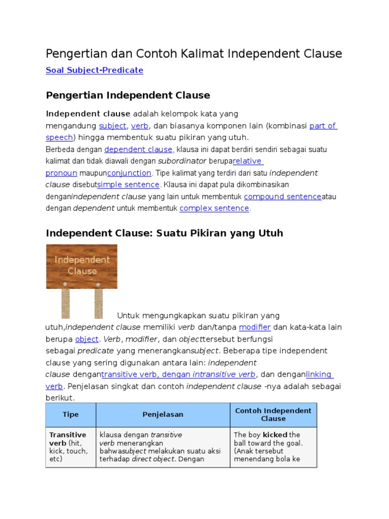 Pengertian Dan Contoh Kalimat Independent Clause | PDF