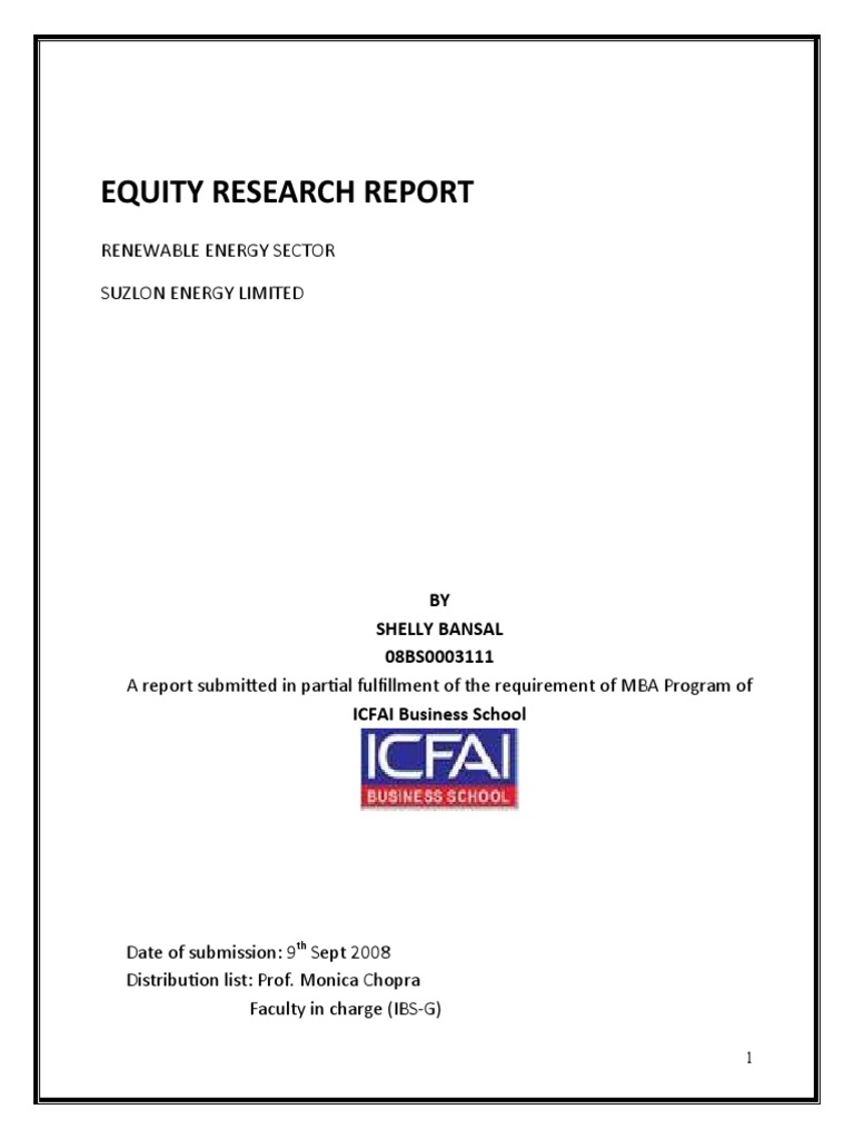 Equity Research Report | PDF | Wind Power | Valuation (Finance)