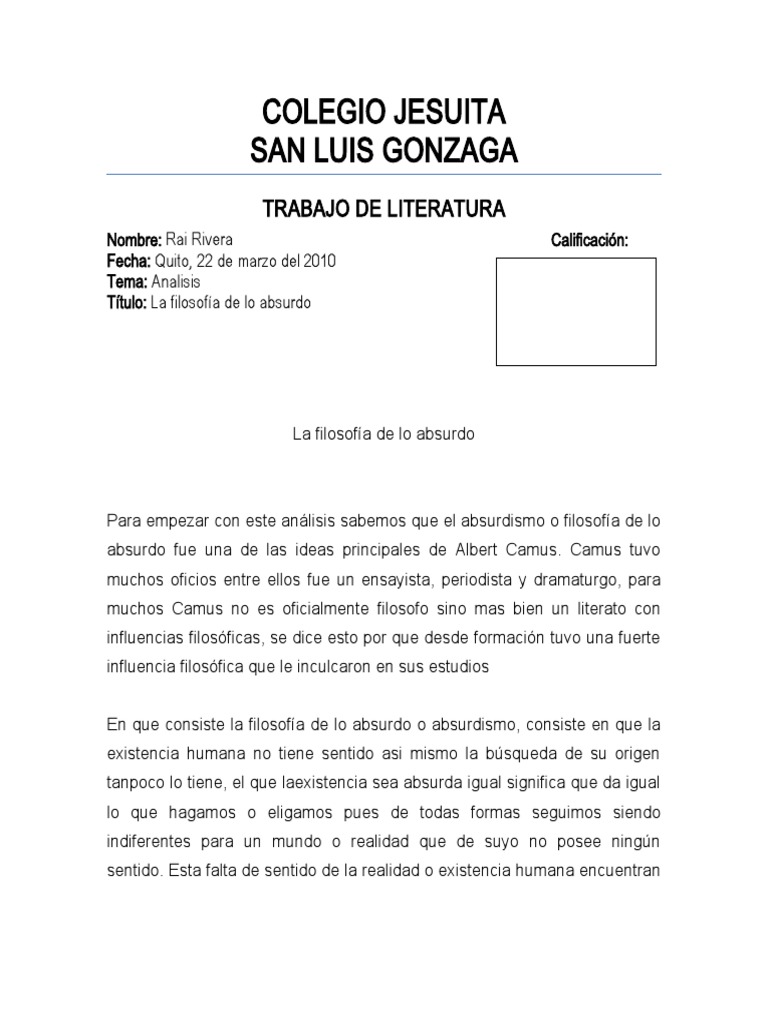Filosofía Absurda de Camus | PDF