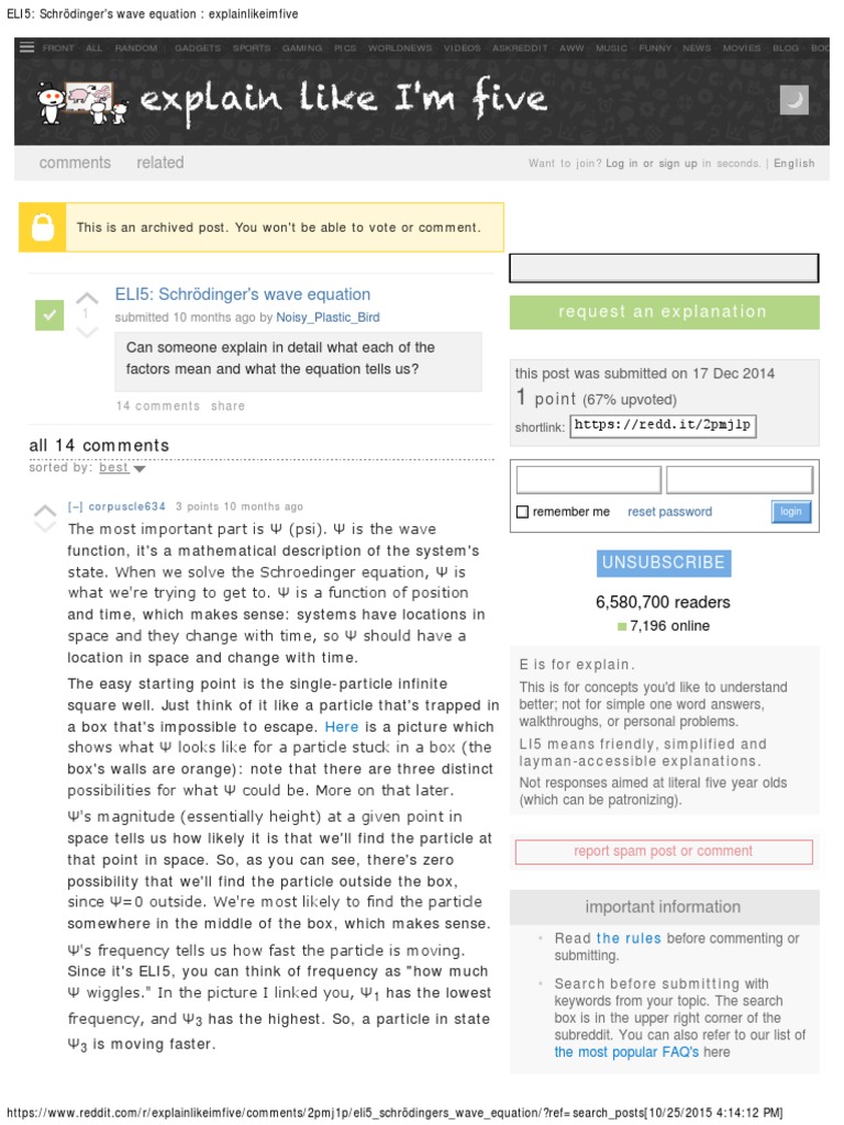 ELI5 - Schrödinger's Wave Equation - Explainlikeimfive | PDF | Schrödinger Equation ...