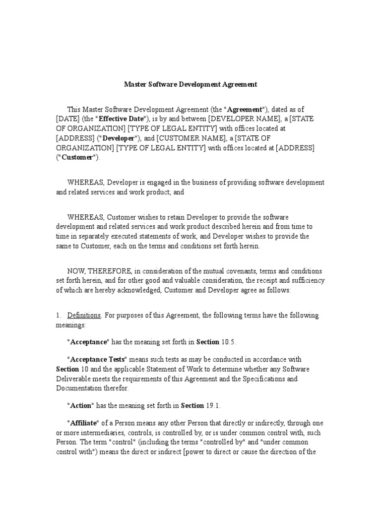 Master Software Development Agreement Form | PDF | Specification ...