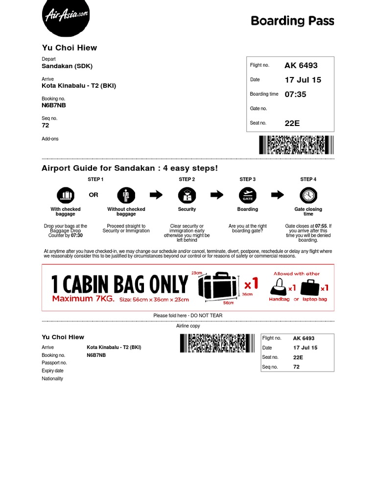 Yu Choi Hiew AK 6493 17 Jul 15 07:35: Sandakan (SDK) | PDF | Baggage ...
