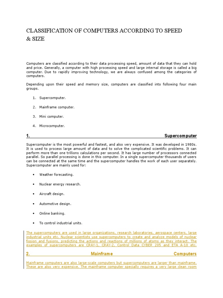 Classification of Computers According To Size | PDF | Personal Digital ...