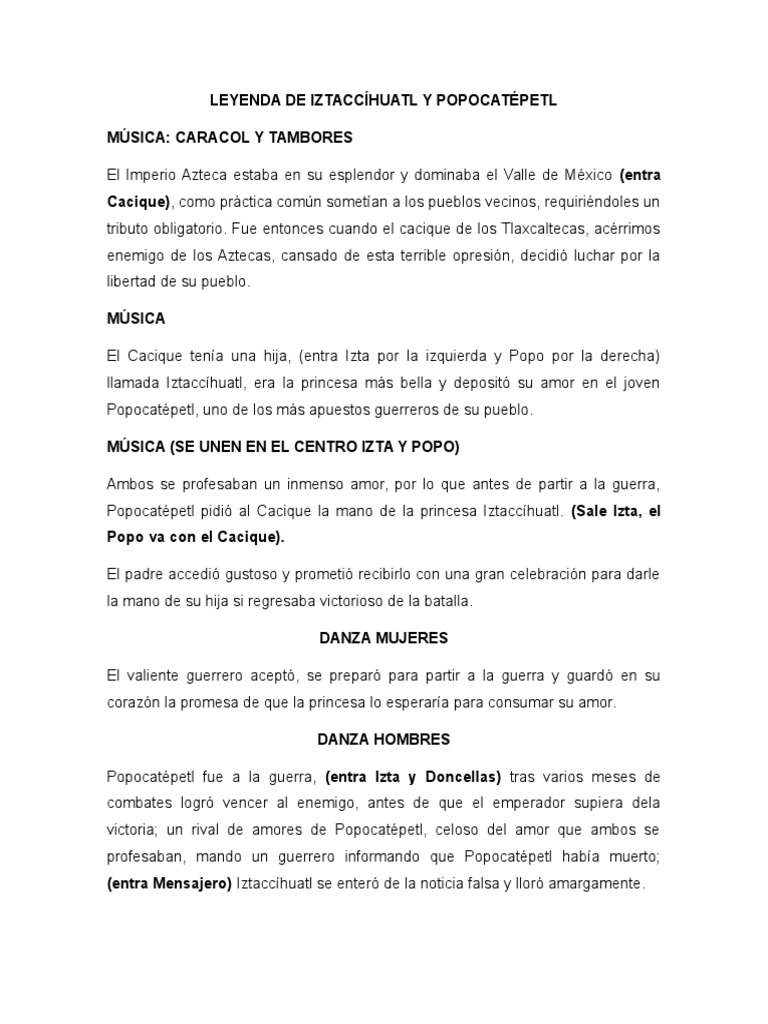 Leyenda de Iztaccíhuatl y Popocatépetl | PDF
