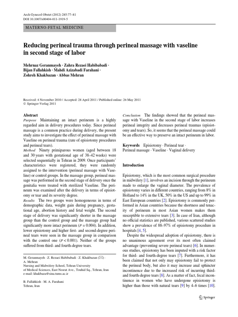 Reducing Perineal Trauma 2nd Stage of Labor With Vaseline PDF | PDF ...