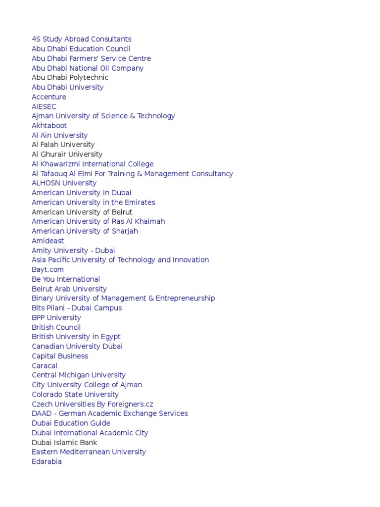 List of UAE Educational Institutions | PDF | United Arab Emirates | Dubai