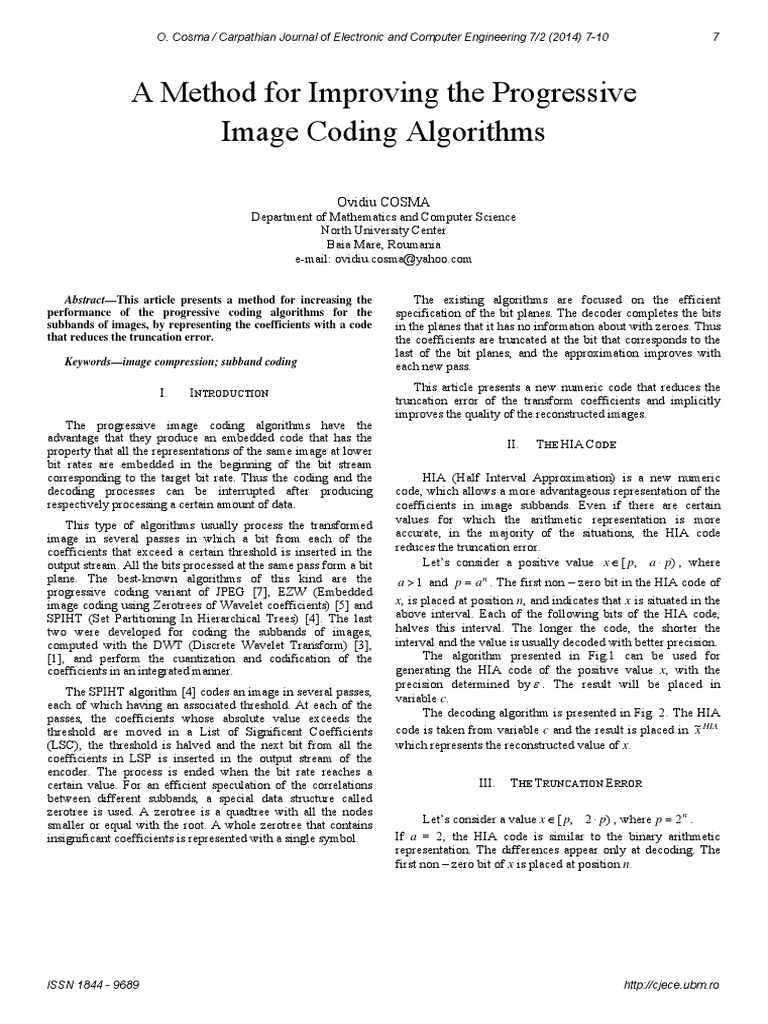 A Method For Improving The Progressive Image Coding Algorithms | PDF | Data Compression | Areas ...
