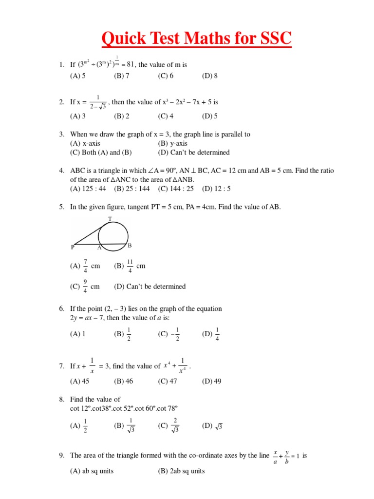 Quick Test Maths For SSC: B y A X | PDF | Teaching Methods & Materials