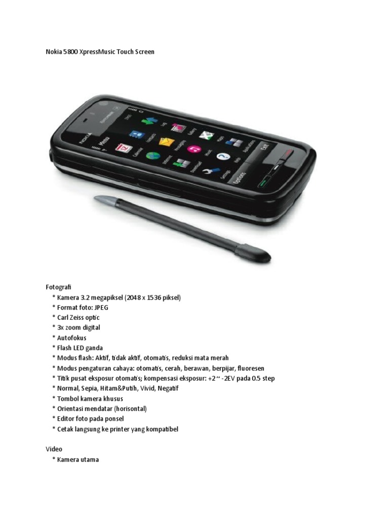 Nokia 5800 XpressMusic Touch Screen | PDF