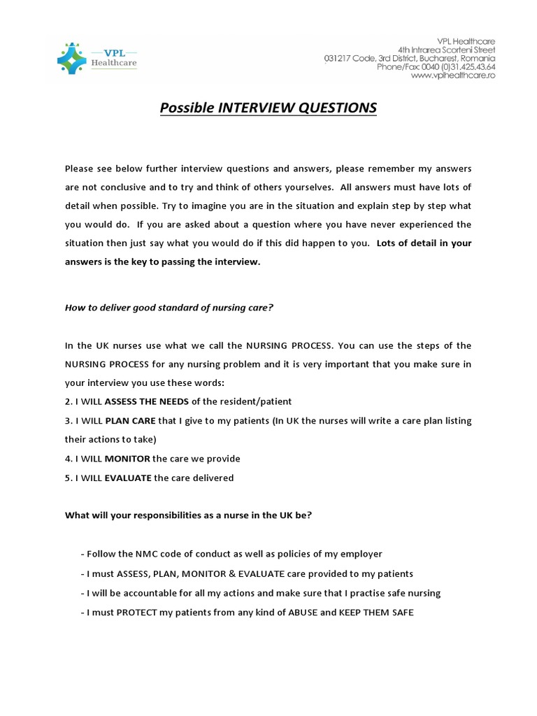 Nursing Interview Questions Guide | PDF | Diabetes | Urinary Tract ...