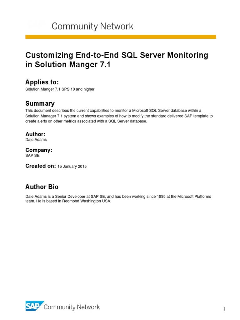 Customizing End-To-End SQL Server Monitoring in Solution Manger 7.1 | PDF | Microsoft Sql Server ...