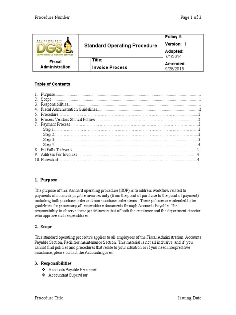 Sop - Invoice Processing | Receipt | Accounts Payable