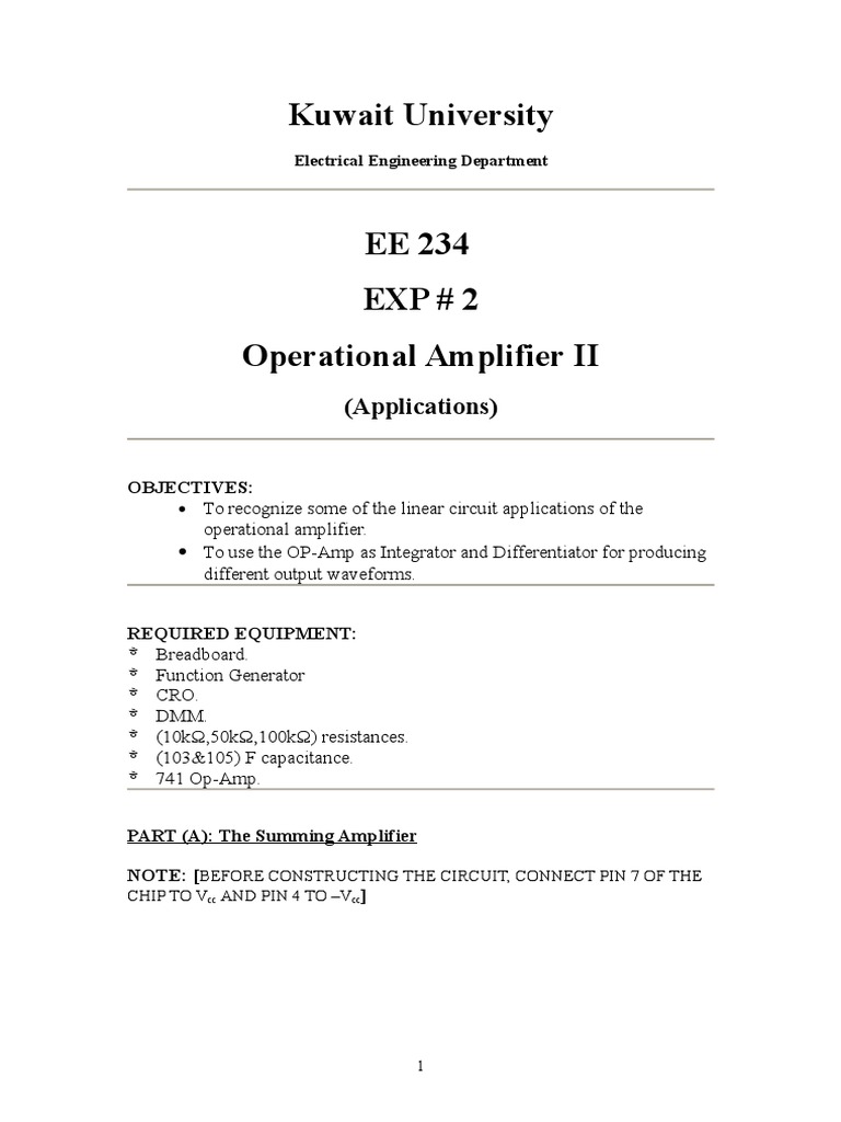 EE 234 Experiment 2new | PDF | Operational Amplifier | Amplifier