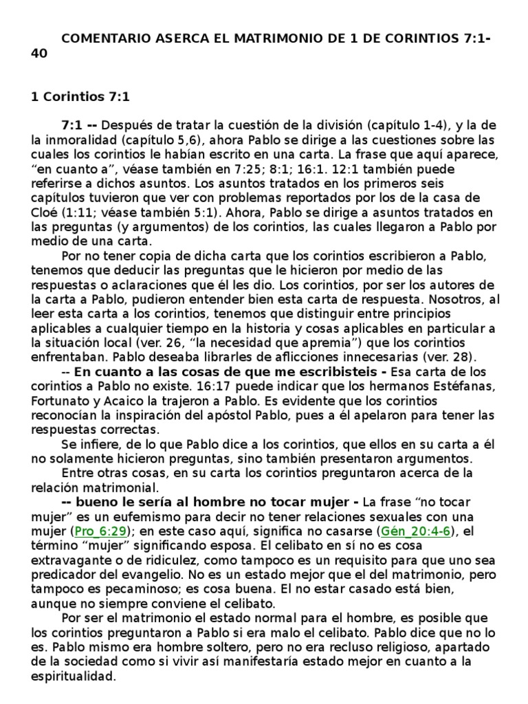 Comentario Acerca El Matrimonio de 1 de Corintios 7.1-40 | PDF | Primera epístola a los ...