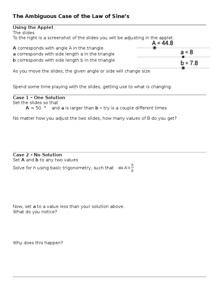 Exploring the Law of Sines Cases | PDF