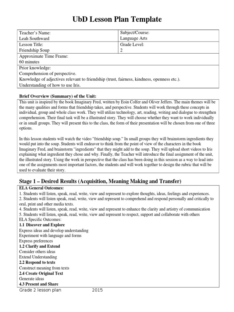 Favorite Ubd Daily Lesson Plan Template W Preassess Lesson Plan