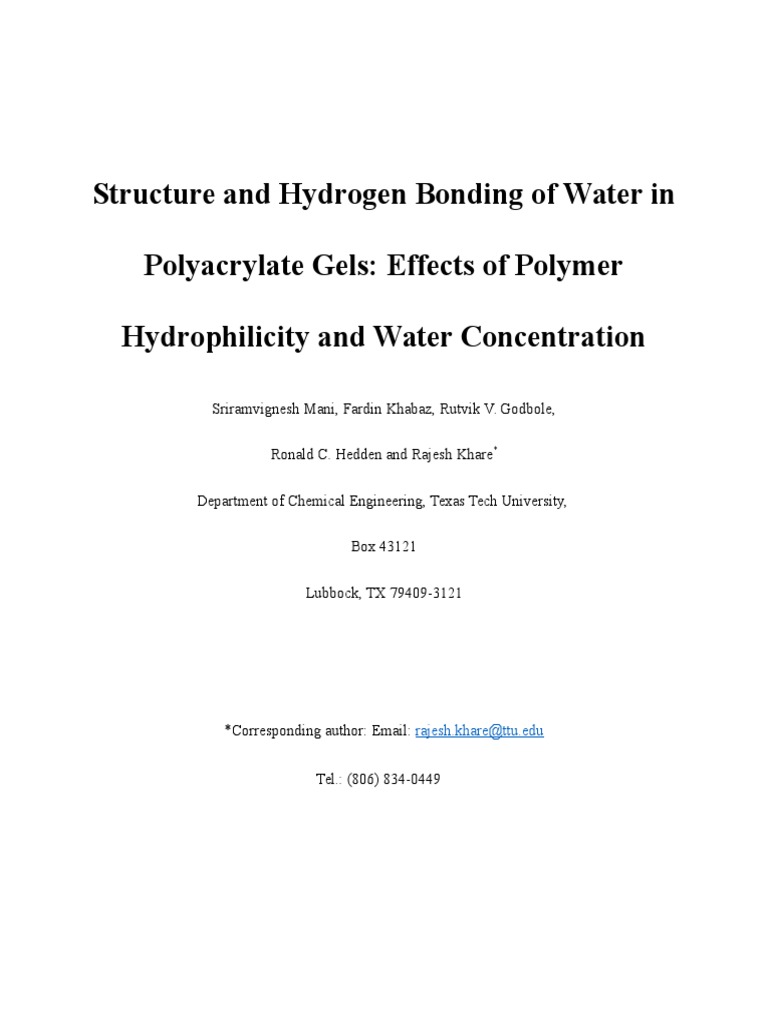Structure and Hydrogen Bonding of Water in Polyacrylate Gels: Effects ...