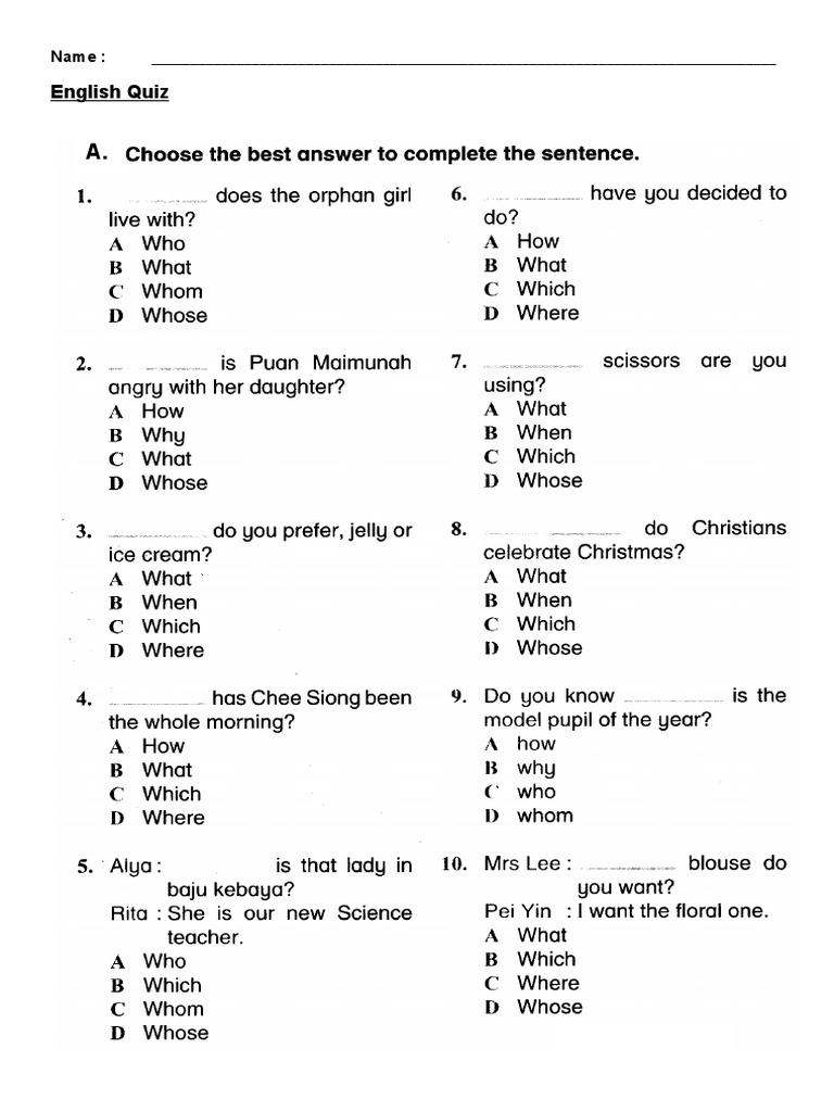 English Quiz | PDF