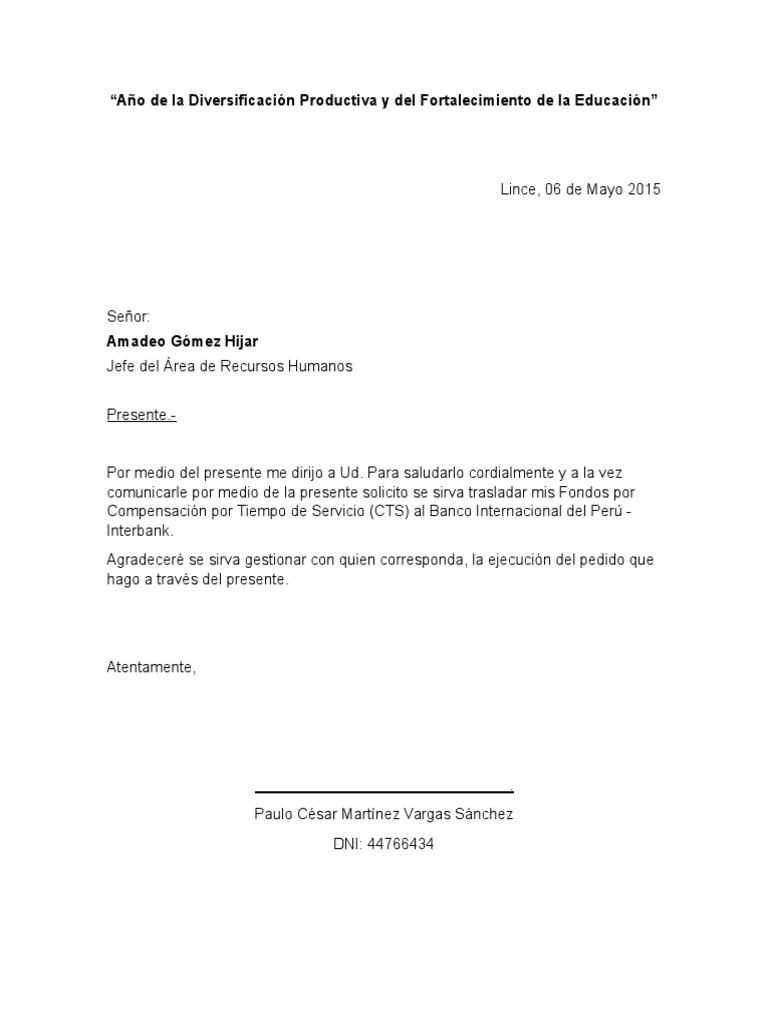 Modelo de Solicitud CTS | PDF