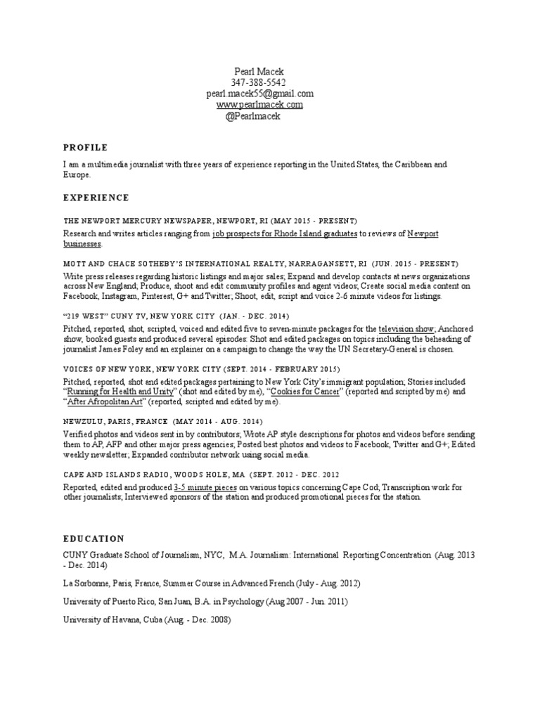 Multimedia Journalist Profile and Experience | PDF