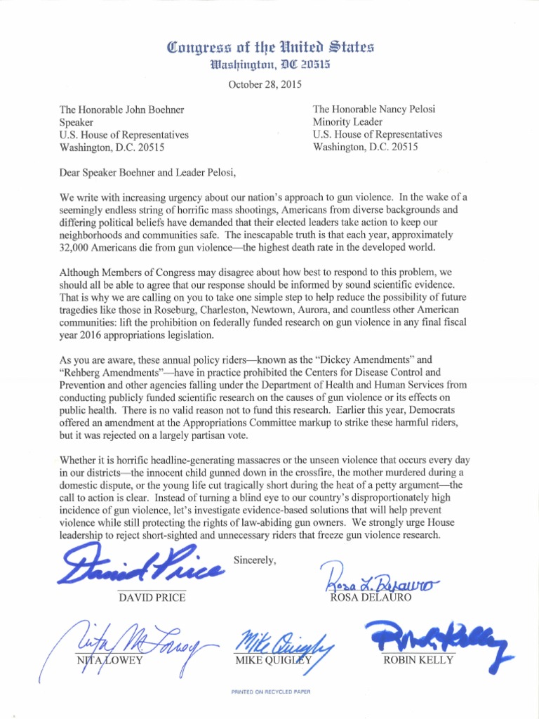 FINAL Signed Gun Violence Research Letter | PDF