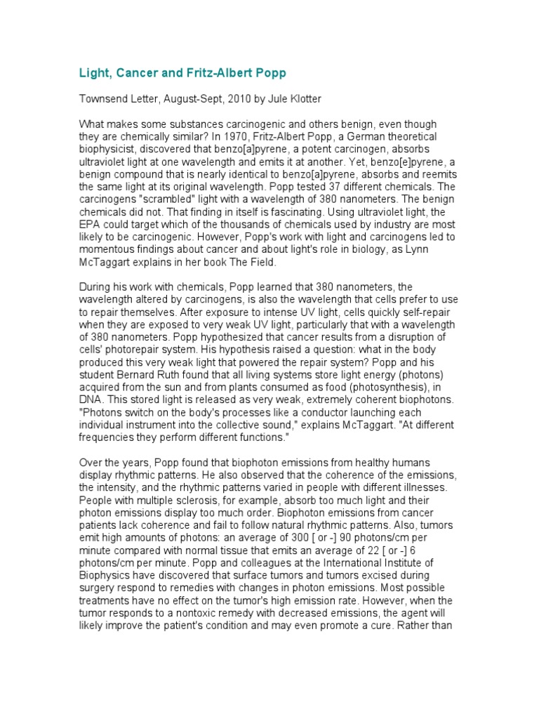 Light Cancer and Fritz-Albert Popp | PDF | Carcinogen | Ultraviolet