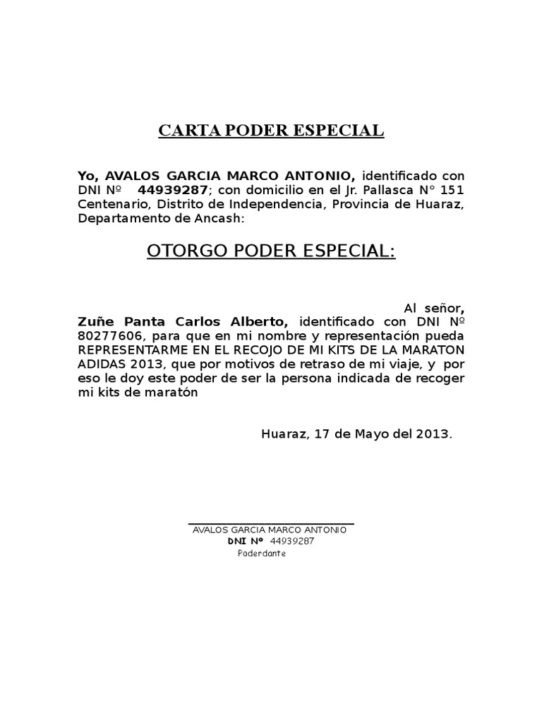 CARTA PODER ESPECIAL Dany | PDF