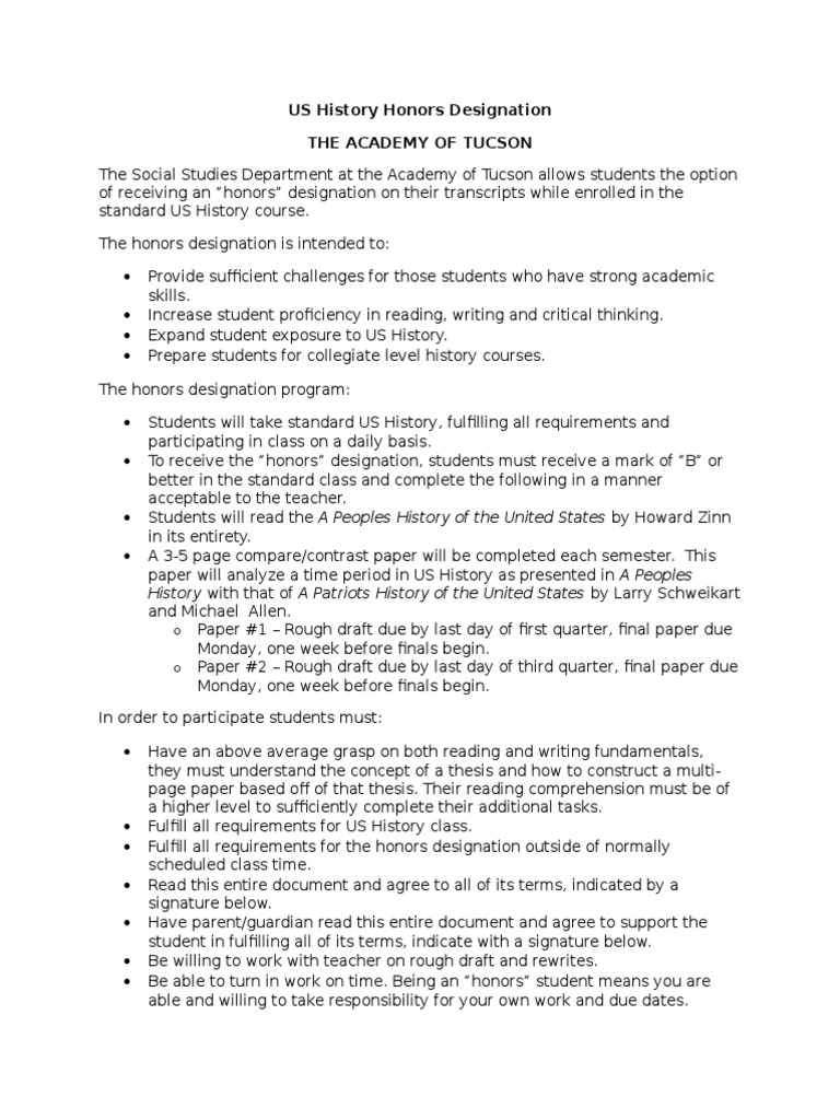 Us History Honors Designation | PDF