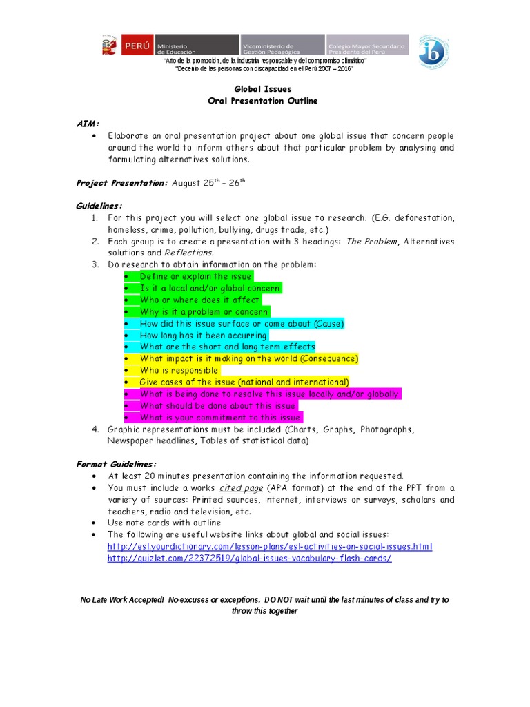 Global Issues Oral Presentation Outline Aim | PDF | Business