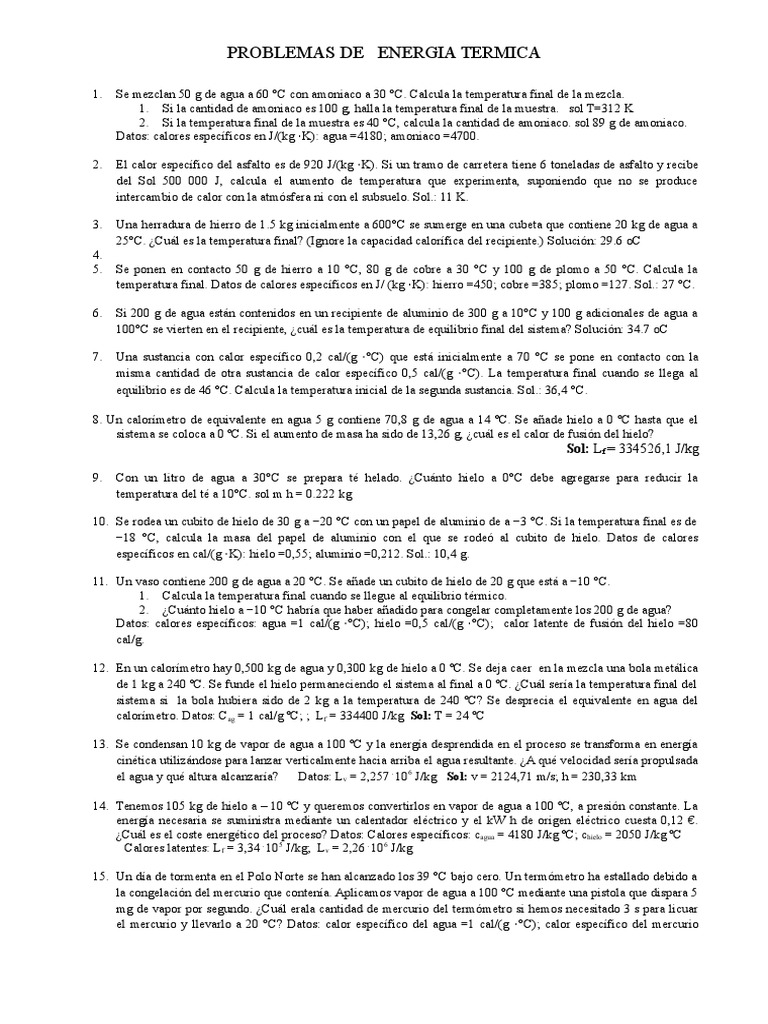 Problemas de Energía Térmica | PDF | Calor latente | Calor