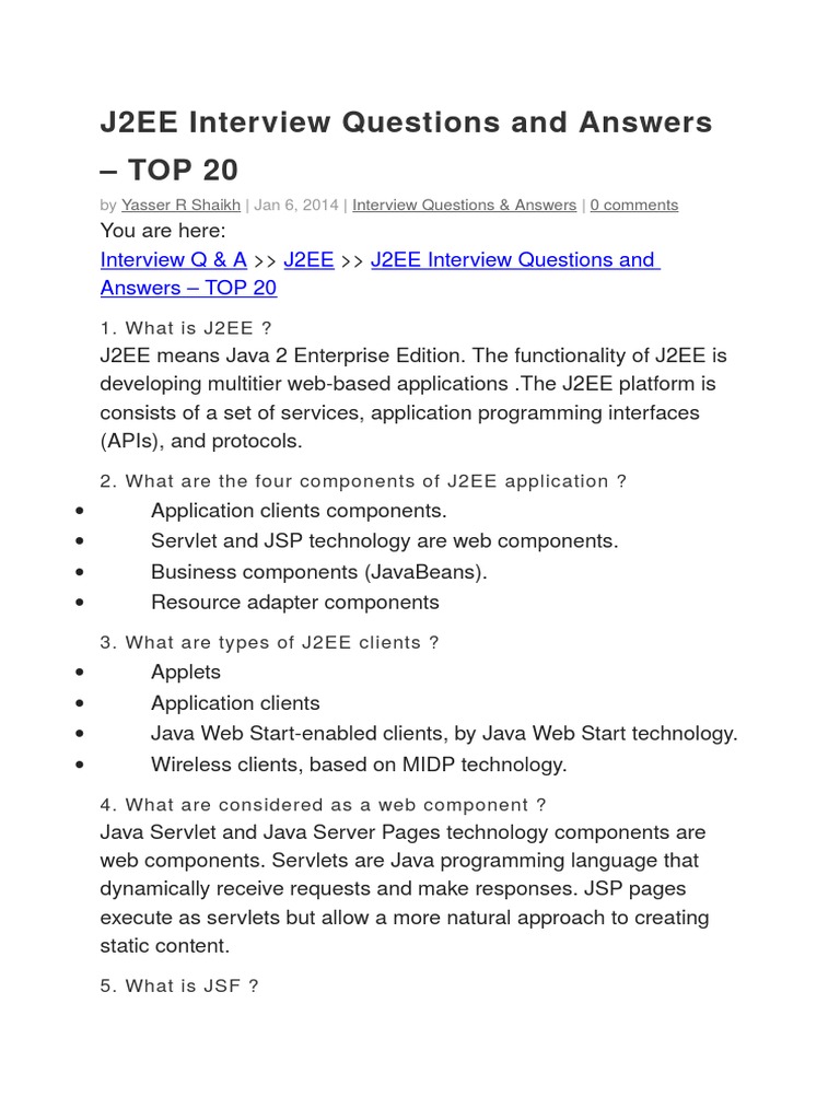 J2EE Interview Questions and Answers | PDF | Java Server Faces | Java ...
