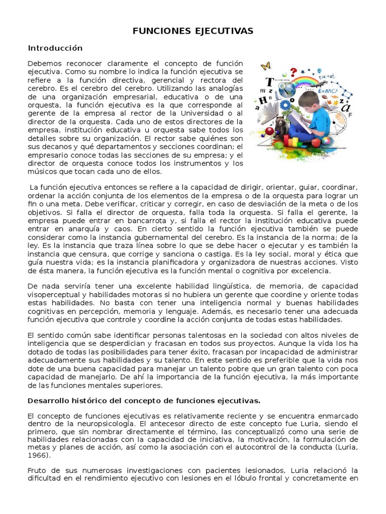 Funciones Ejecutivas Del Cerebro | PDF | Funciones ejecutivas | Corteza ...