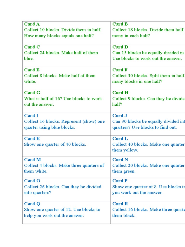 Fractions Activity Cards - Year 2 | PDF | Teaching Methods & Materials