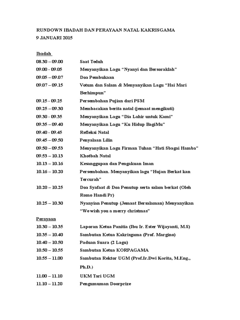 Rundown Ibadah Dan Perayaan Natal Kakrisgama | PDF