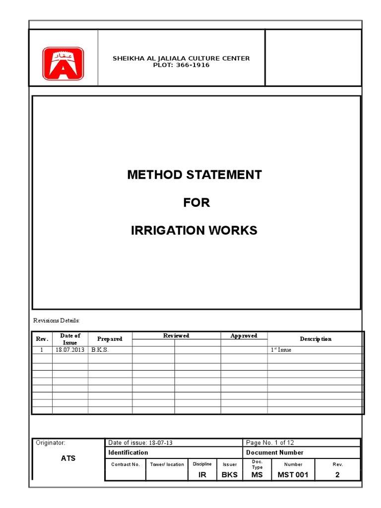 Method Statement for Irrigation Works | PDF | Pipe (Fluid Conveyance ...