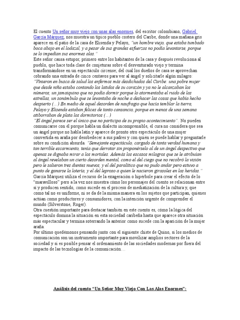 Analisis Un Señor Muy Viejo Con Unas Alas Enormes | PDF | Narración ...