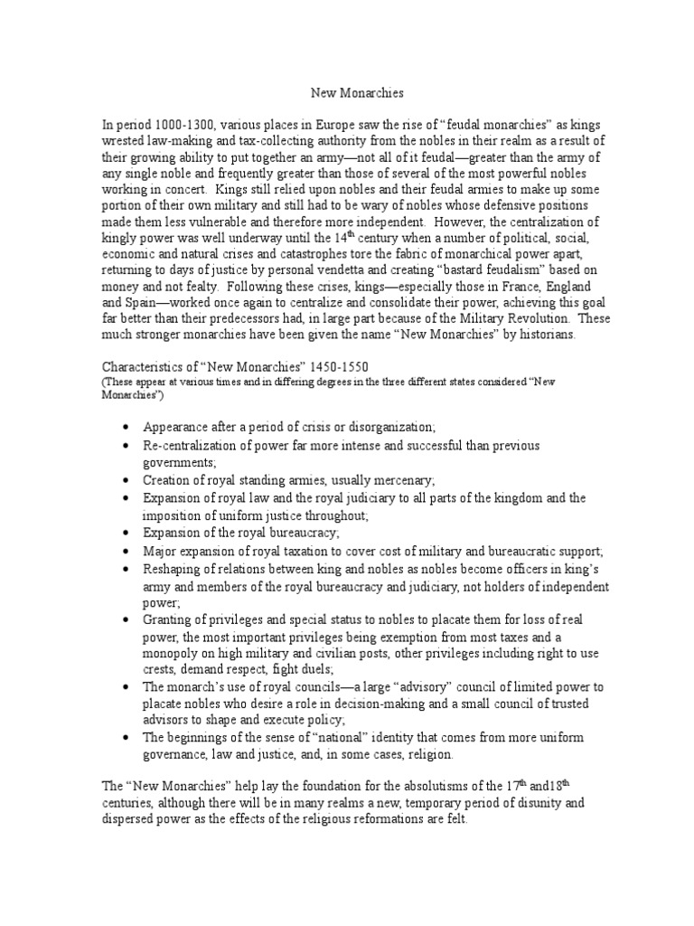 Characteristics of New Monarchies | PDF | Monarchy | Nobility