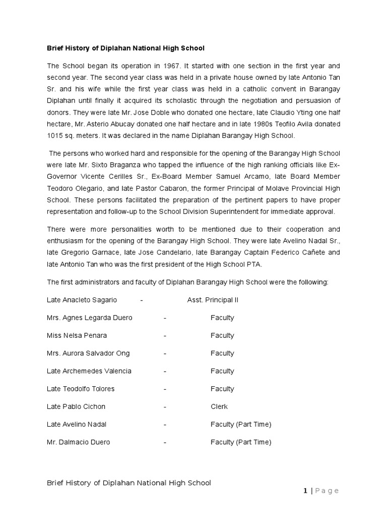 History of Diplahan National High School | PDF | Educational ...
