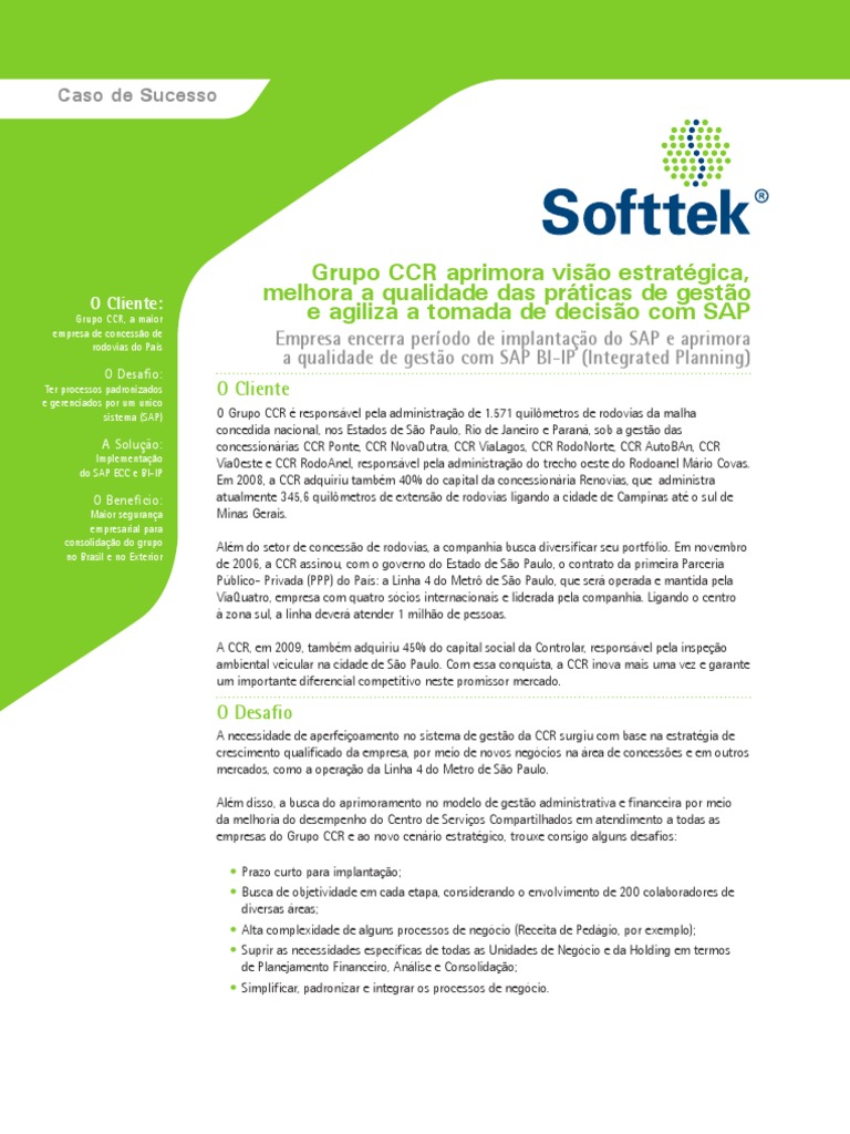 BC Grupo CCR Aprimora Visao Estrategica | PDF | Sap Se | Orçamento