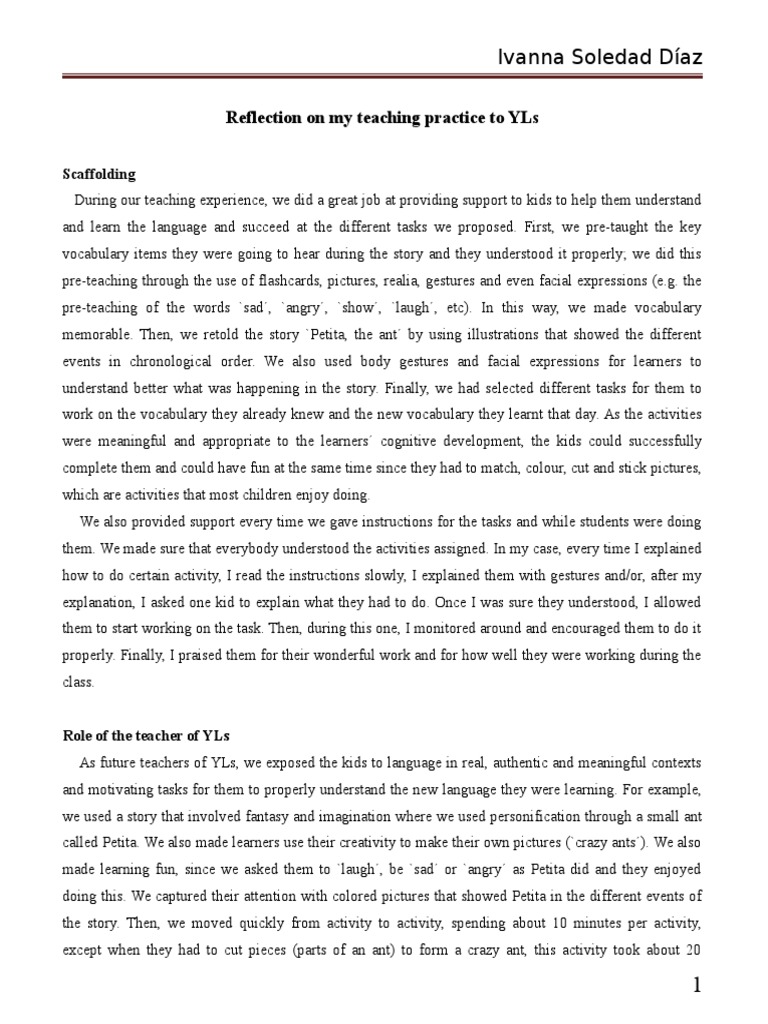 Reflection On Teaching Practice To YLs | PDF | Vocabulary | Epistemology