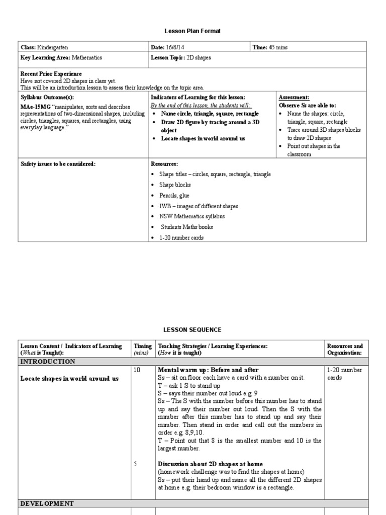 Kindergarten 2D Shapes Intro | PDF | Shape | Lesson Plan