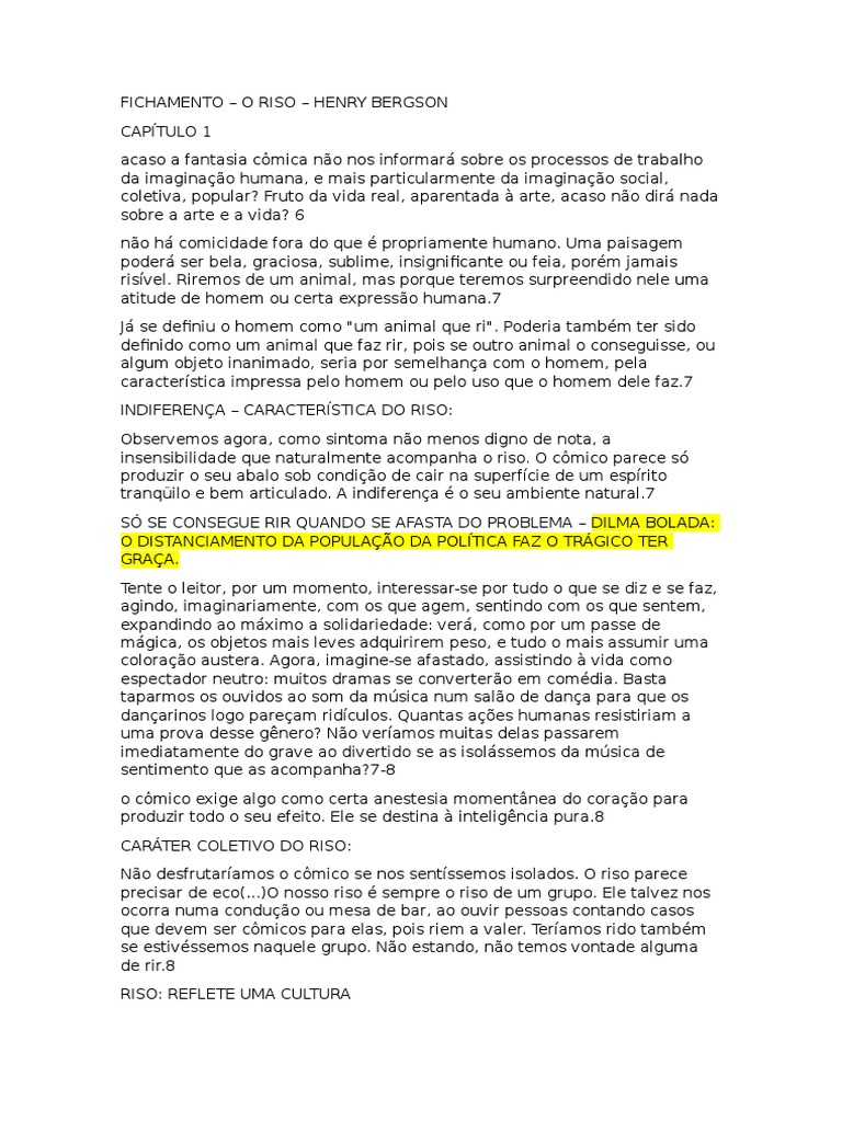 Fichamento - o Riso - Henry Bergson | PDF | Sátira | Caricatura