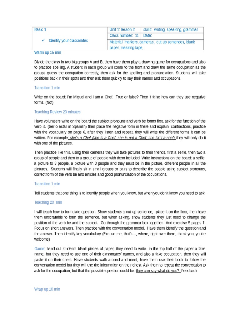 Identifying Classmates and Occupations | PDF | Verb | Linguistics