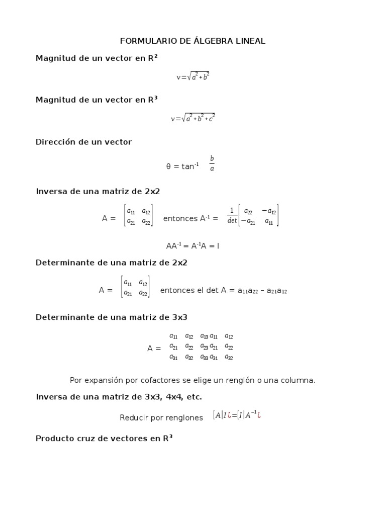 Formulario de Álgebra Lineal | PDF