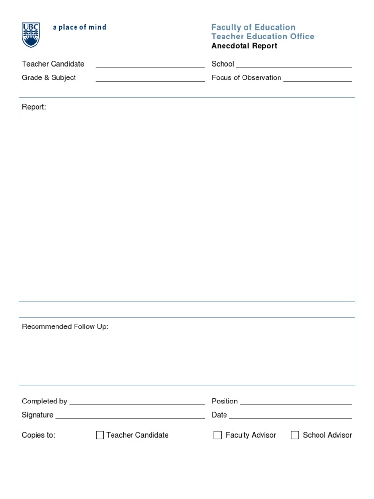 Teacher Candidate Observation Report | PDF